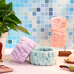 Chuangdi 3 x Face Wash Bands for Makeup and Yoga Sports Shower Face Spa Headband Elastic Headband for Girls and Women (Light Orange, Light Purple, Light Green)