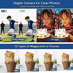 4K Digital Camera,Autofocus 48MP Vlogging Camera for Photography YouTube Compact Camera with Flash,18X Digital Zoom, Anti Shake, Macro Photography, 32G SD Card and 2 Batteries