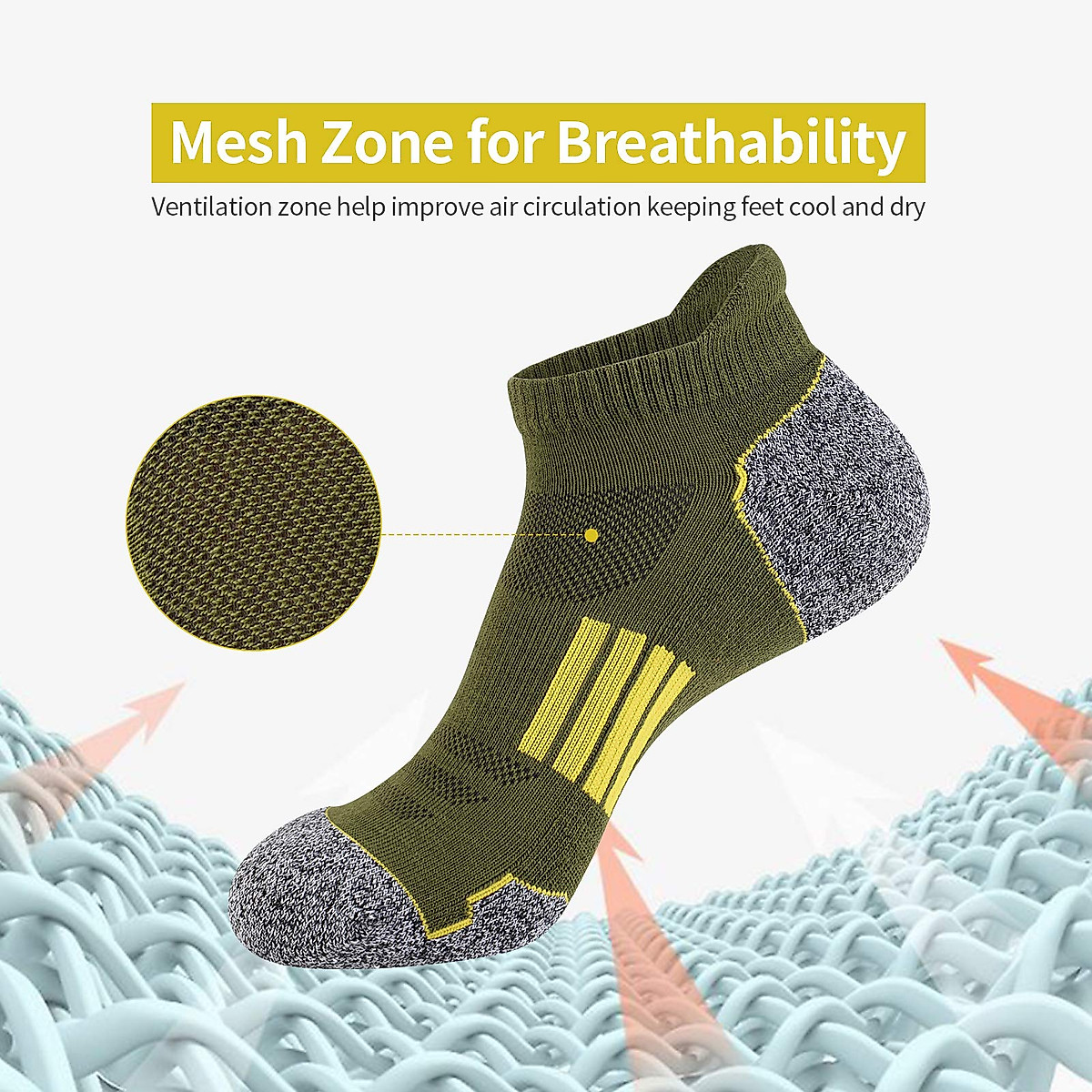 JOYNÉE Mens Athletic Ankle Sports Running Low Cut Tab Socks for Men 6 Pairs,Multicoloured,Sock Size 10-13