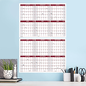 Large 24" x 36" 2024 Dry Erase Wall Calendar - Wet & Dry Erasable 12 Month Annual Yearly Wall Planner - Horizontal/Vertical, Reversible (Red, Laminated, 2024) - Two Piece Design