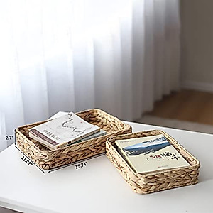 Water Hyacinth Woven Serving Tray Rectangular Hand-Woven Wicker Storage Trays for Coffee/Breakfast/Dessert/Fruit/Bread (Original Color - Large)