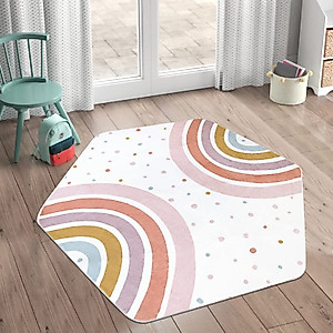 STARUIA Rainbow Kids Rug Play Carpet 55"x47" for Bedroom, Hexagon Washable Rug for Playroom Tent Castle, Non-Slip Nursery Rug Soft Play Mat for Children Playpen Classroom Dorm
