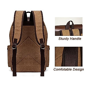 lulusnie Canvas Laptop Backpack Vintage Backpack for Men Women, College Computer Backpack Fits 15.6 Inch Laptop, Vegan Leather Daypack Work Travel Bookbag, Brown