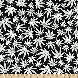 Timeless Treasures Glow In The Dark Cannabis Leaves Glow, Fabric by the Yard