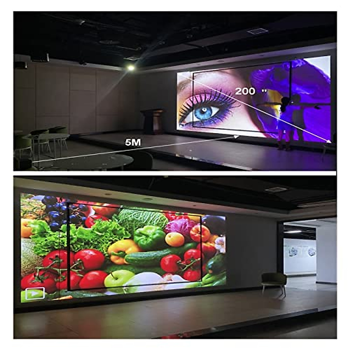 M4000 1080P Projector 4K Support Compatible with Home Theater 2000ANSI Smart TV Android 9.0 WiFi 3D Projector Video Room Beamer (Color : Add Hanger)