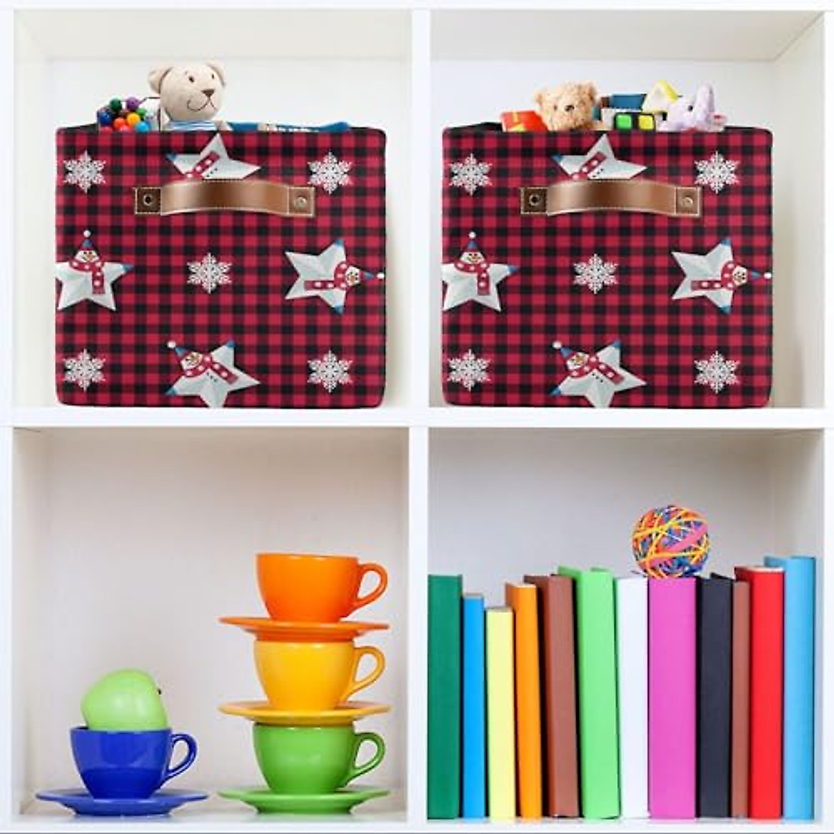 Christmas Star Snowman Snowflakes Storage Basket Bins Sturdy Toy Storage Organizer Bins Laundry Basket with Handles for Living Room Clothes Nursery Closet Shelf Playroom,2 pcs