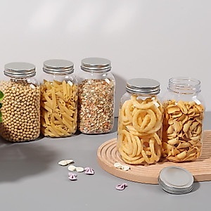 Party Club of America 6 Pack 32OZ Sliver Plastic Jars With Screw On Lids，Plastic Mason Jars Food Storage Container For Storing Dry Food, Candy, Cream,Peanut, Butter