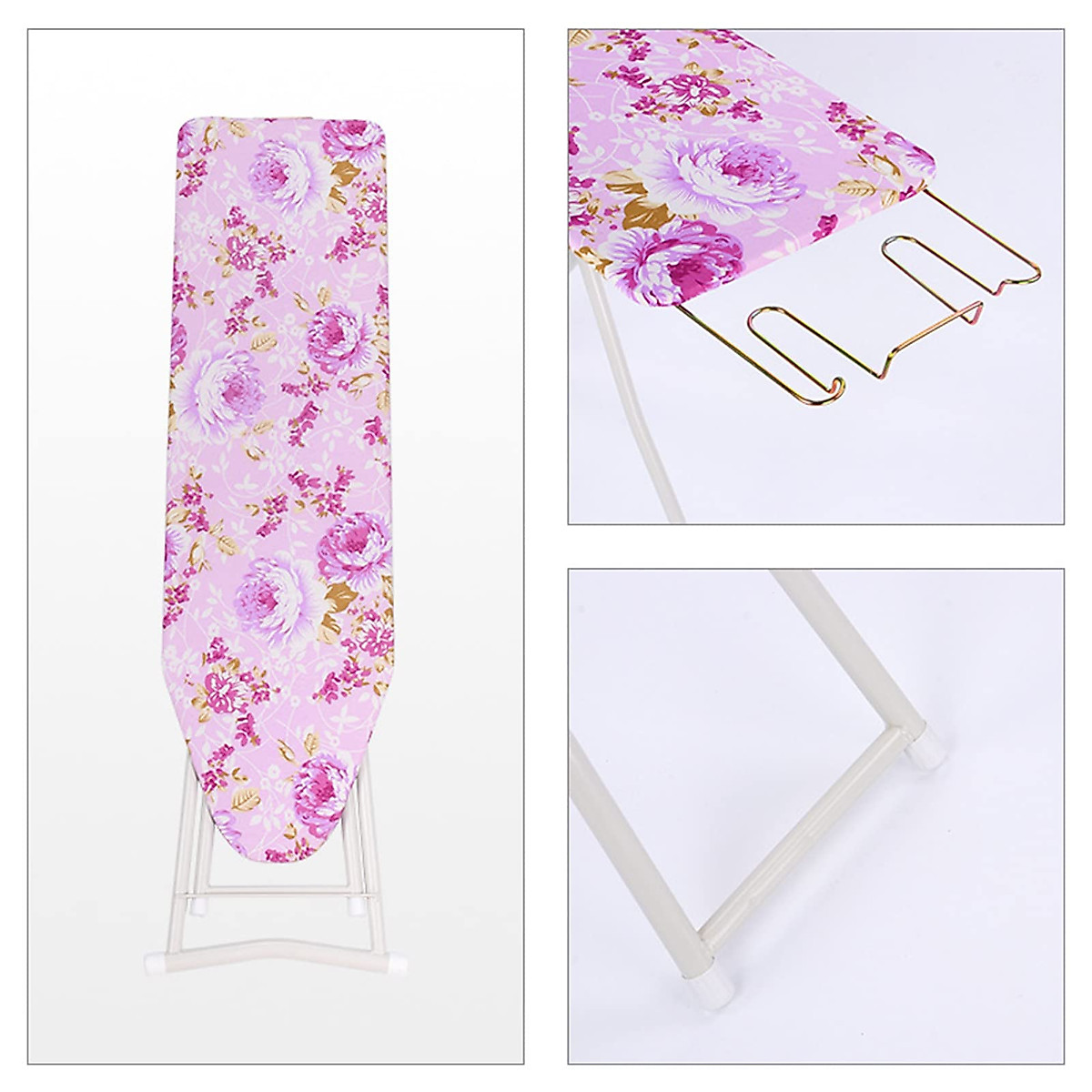 Clothes Ironing Board, Extra-Wide Good Load-bearing Foldable Ironing Board Height Adjustable Smooth Edge Non-Slip Clothes Ironing Board Wear Resistant Exquisite Pattern Home Supply for Bathroom (Pink)