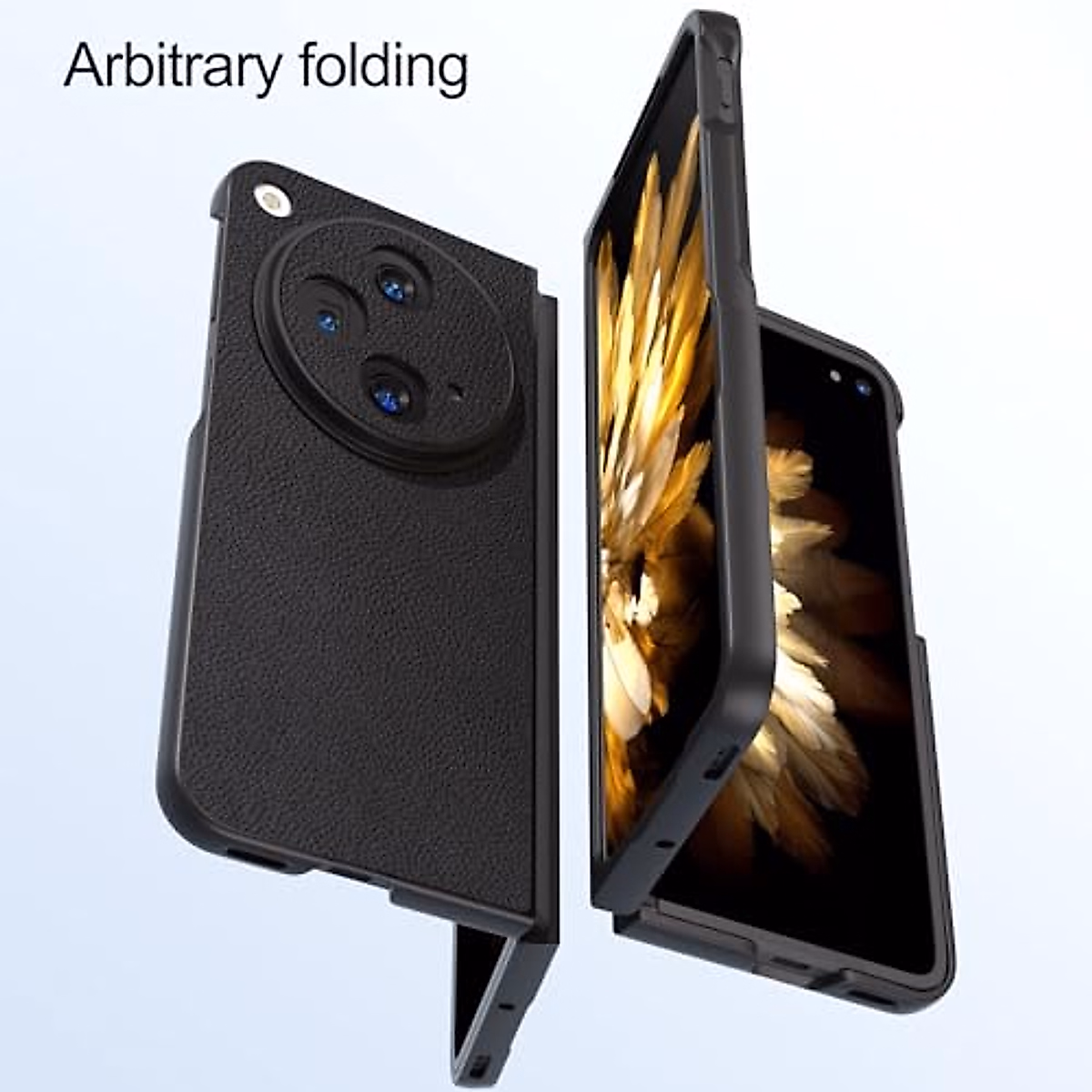 Designed for OnePlus Open Case with Screen Protectors [Hard PC Leather Slim Phone Case] [Shockproof Anti-Slip] Slim Case for OnePlus Open 2023 (Black Black)