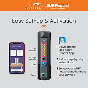 ARRIS Surfboard G36 DOCSIS 3.1 Multi-Gigabit Cable Modem & AX3000 Wi-Fi Router , Comcast Xfinity, Cox, Spectrum, Four 2.5 Gbps Ports , 1.2 Gbps Max Internet Speeds , 4 OFDM Channels