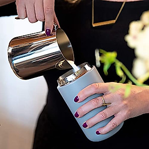 Fellow 16 oz Carter Wide Travel Mug - Wide Mouth Vacuum-Insulated Stainless Steel Coffee Mug - Tea and Coffee Tumbler - Travel Coffee Mug with Ceramic Interior - Matte Grey