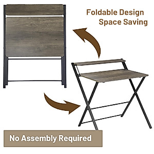 Folding Desk, 31.9 Inch Foldable Writing Table 2 Tier, Computer Desk for Home Office Study, Metal Frames/Wood Table Top, Space Saving, No Assembly Required, Brown