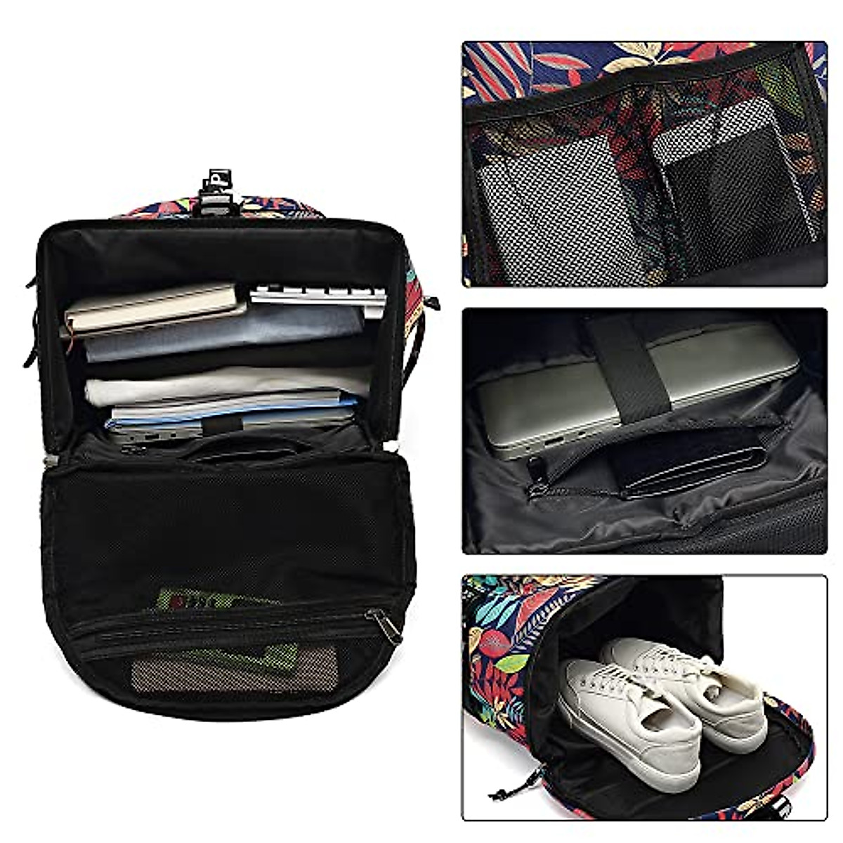 Floral Gym Duffle Bag Backpack 4 ways for Women Waterproof with Shoes Compartment for travel Sport Hiking laptop Lightweight, Kalesi XL