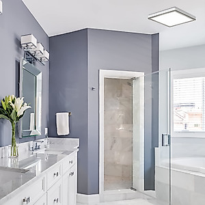 Homewerks 7105-10 Bathroom Fan Integrated LED Light Ceiling Mount Exhaust Ventilation Ultra Quiet 1.0 Sones 70 CFM, Decorative Brushed Nickel Magnetic Trim