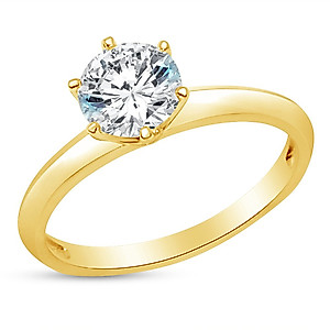Size - 7.5 - Solid 14k Yellow Gold Round Cut Six Prong Knife Edge Solitaire Engagement Ring CZ Cubic Zirconia 1.25ct.