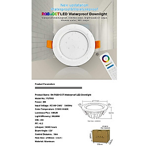 LGIDTECH FUT063 RGB CCT 6W LED Recessed Ceiling Downlight 4 Inch AC100-240V IP54 Must Work with Milight RGB+CCT Remote,B4 Panel Or Smartphone APP Control Via Gateway(Sold Separately)