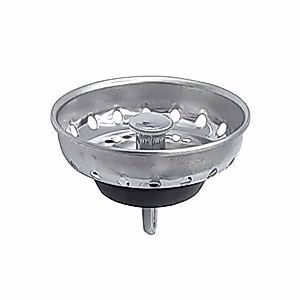 Replacement Kitchen Sink Stainless Steel Basket Strainer with Prong and Rubber Stopper, Universal Fit, 3-1/2 Inch Chrome