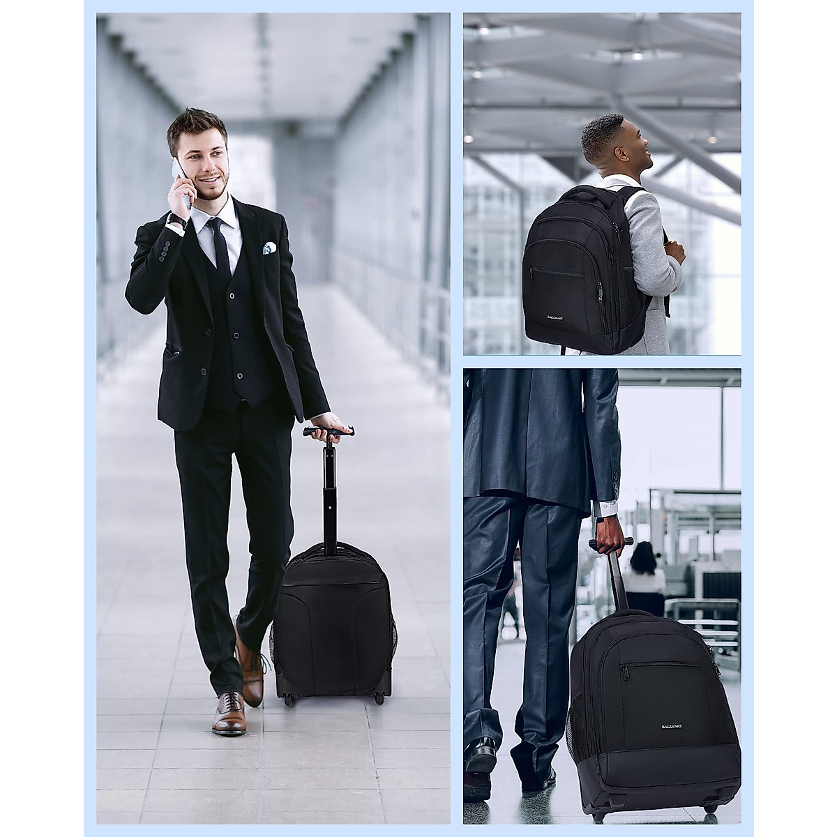 BAGSMART Rolling Backpack for Business, 17 Inch Laptop Backpack for Men Women Girl, Water Resistant Wheeled Travel Backpack for Luggage, College Student Computer Bookbag for School Work, Black