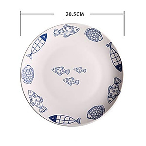 YARNOW 8-inch Ceramic Serving Plate Porcelain Round Platter Dessert Salad Tray Dinner Dish Bowl for Tabletop Home Restaurant (Nine Fishes)