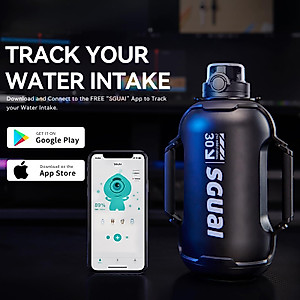 SGUAI Smart Water Bottle, 44oz Smart Sports Gallon Water Bottle, Tracks Water Intake with Bluetooth, LED Glow Reminder, BPA Free Tritan Bottle for Fitness Gym Outdoor, Straw Lid, 1.3L