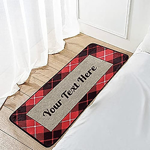 Sinestour Custom Red Buffalo Plaid Kitchen Rugs Non Slip Kitchen Mats Doormat Bathroom Runner Area Rug for Home Decor, Washable, 39 x 20 Inch