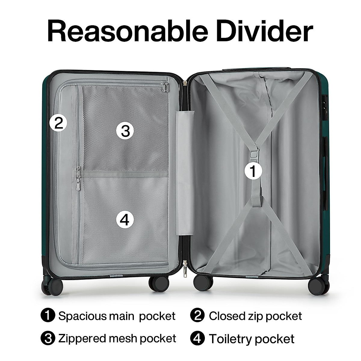 Hanke 20 Inch Carry On Luggage 22x14x9 Airline Approved Lightweight PC Hard Shell Suitcases with Wheels Travel Luggage Rolling Suitcase Travel Luggage Bag for Weekender(Blackish Green)