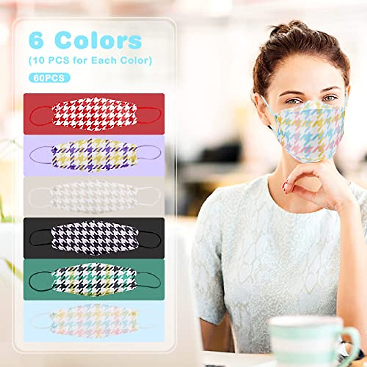 SOOQOO KF94 Mask,60 Pack Disposable Printed Face Mask,Pack of 6(Audlt)