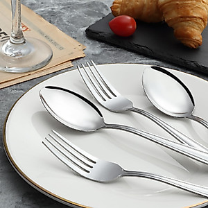 24 Pcs Forks and Spoons, Unokit Forks and Spoons Silverware Set, Food Grade Stainless Steel Silverware Set, 12 Dinner Spoons and 12 Dinner Forks, For Home/Kitchen, Mirror Polished and Dishwasher Safe