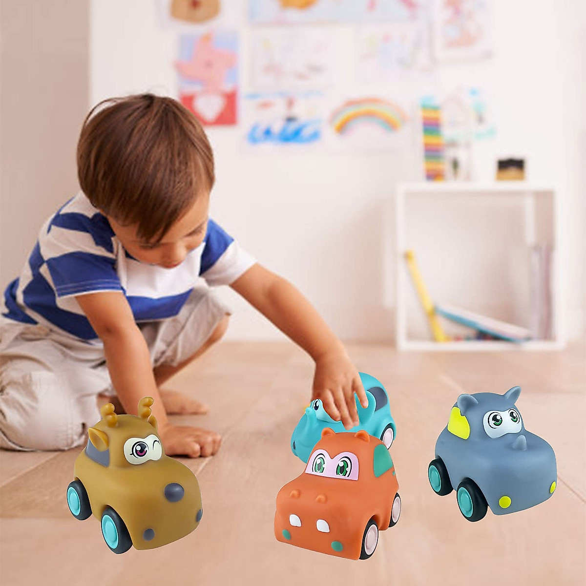 Toy Cars Gifts for 3+ Years Old Boys Girls Toddlers - Soft Car Baby Toys Pull Back Cars Set 4 Pack Birthday Gifts for Infant