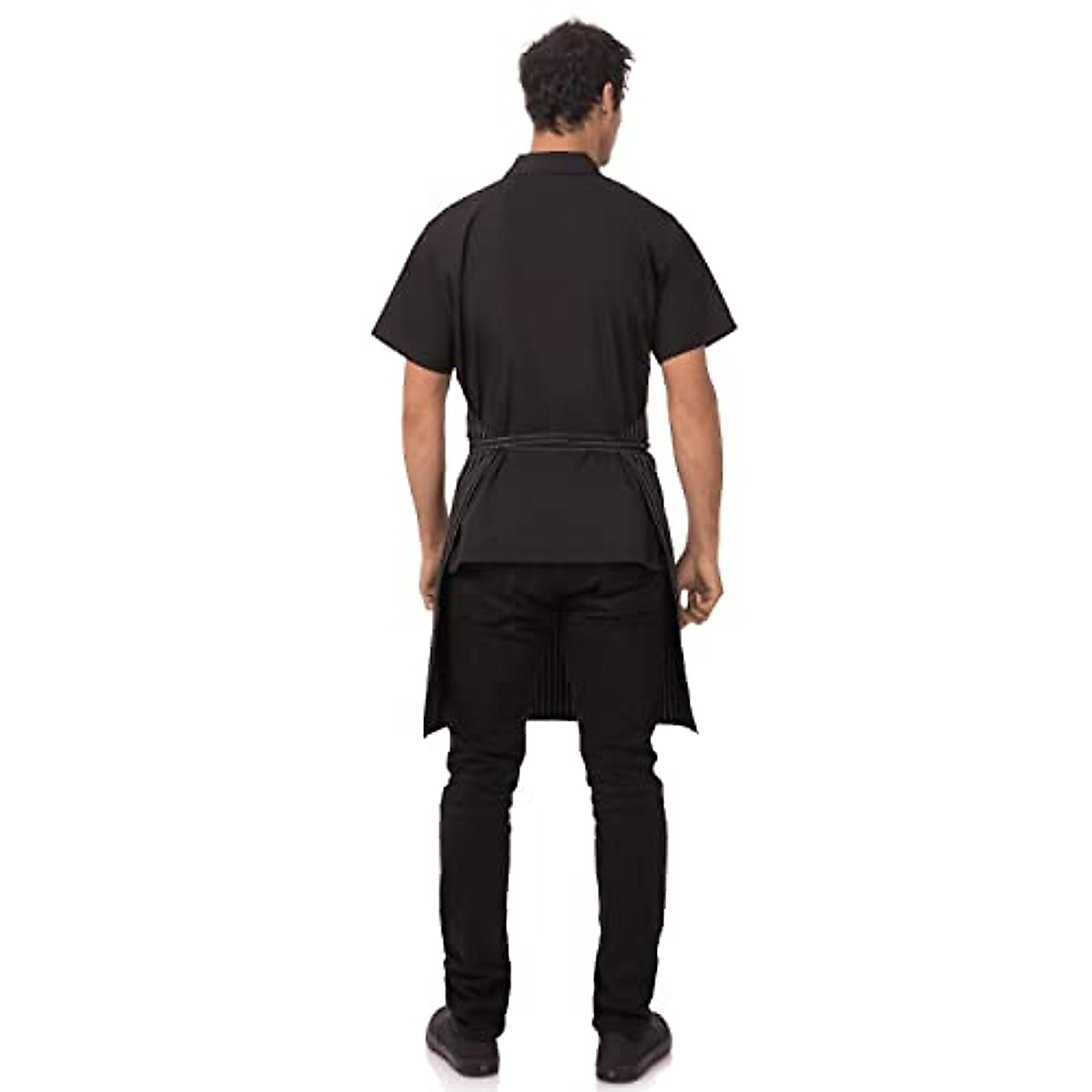 Chef Works Unisex Adjustable Bib Apron, Black W/ Wht Pinstripe, One Size
