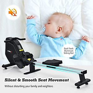 GYMAX Folding Magnetic Rowing Machine, 8 Level Adjustable Rower with LCD Monitor & Device Holder, Full Body Workout Home Gym Exercise Equipment for Small Space