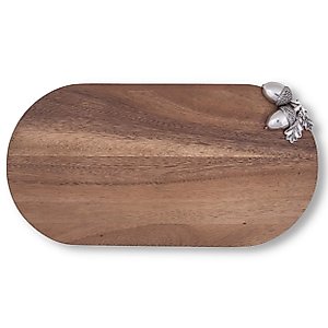 Vagabond House Cutting Bar/Cheese Acacia Wood Board with Pewter Metal Acorn 16.5 inch Long x 9 inch Wide