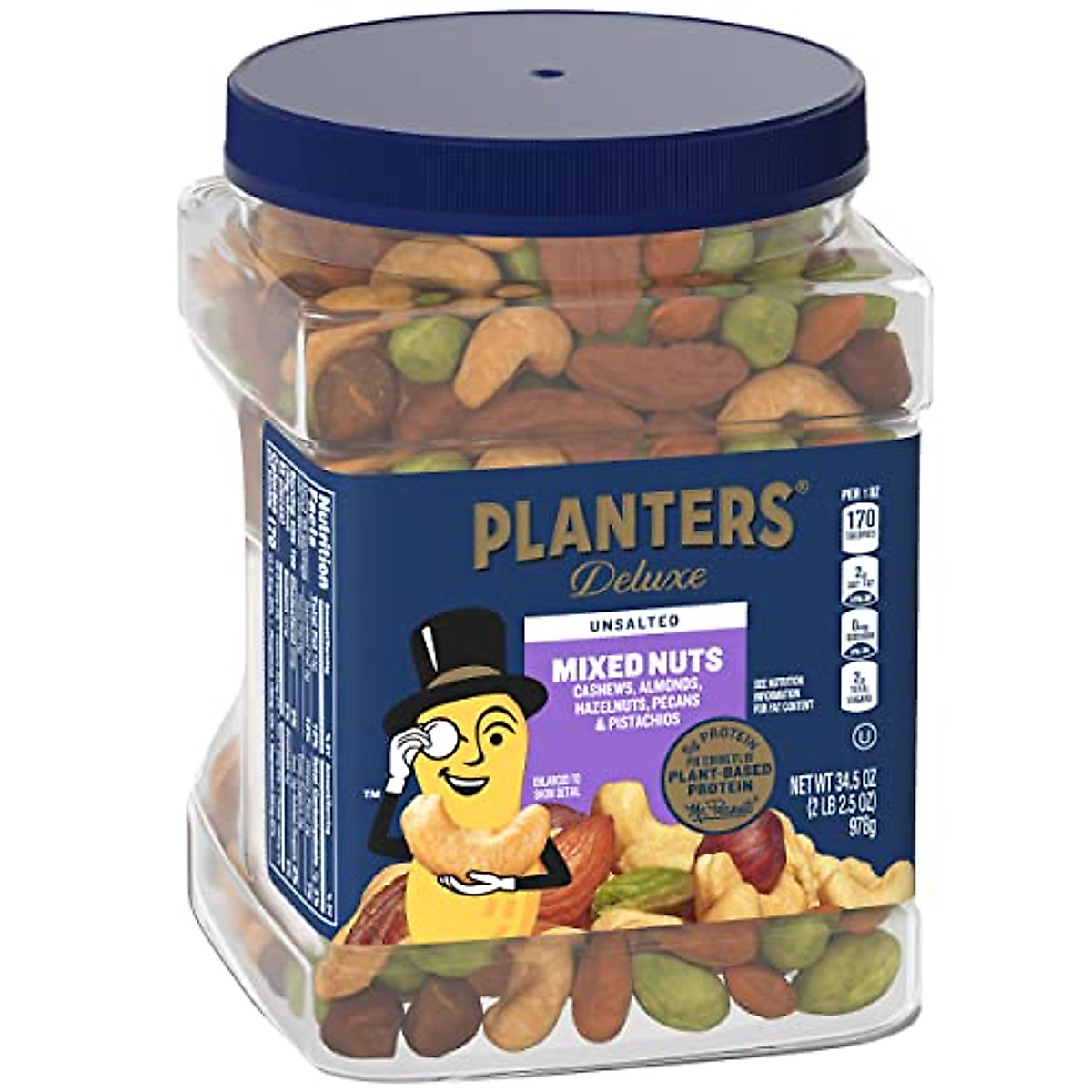PLANTERS Unsalted Premium Blend Cashews, Almonds, Hazelnuts, Pecans Pistachios, 2.16 lb. Container