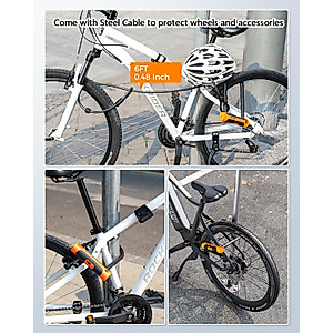 Sportneer Bike Lock - 18mm Shackle Heavy Duty Anti Theft Bike U Locks with 6ft Security Steel Cable - Bicycle U-Locks with Keys & Sturdy Mounting Bracket for Road, Mountain, Electric & Folding Bike