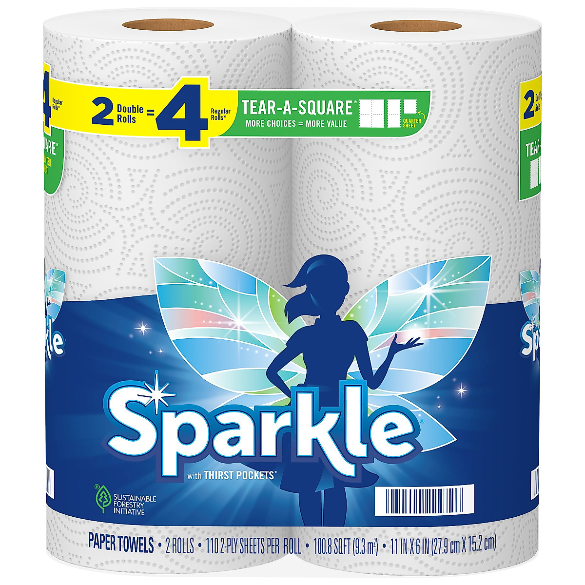 Sparkle® Tear-A-Square® Paper Towels, 2 Double Rolls = 4 Regular Rolls, 2 Count (Pack of 1)