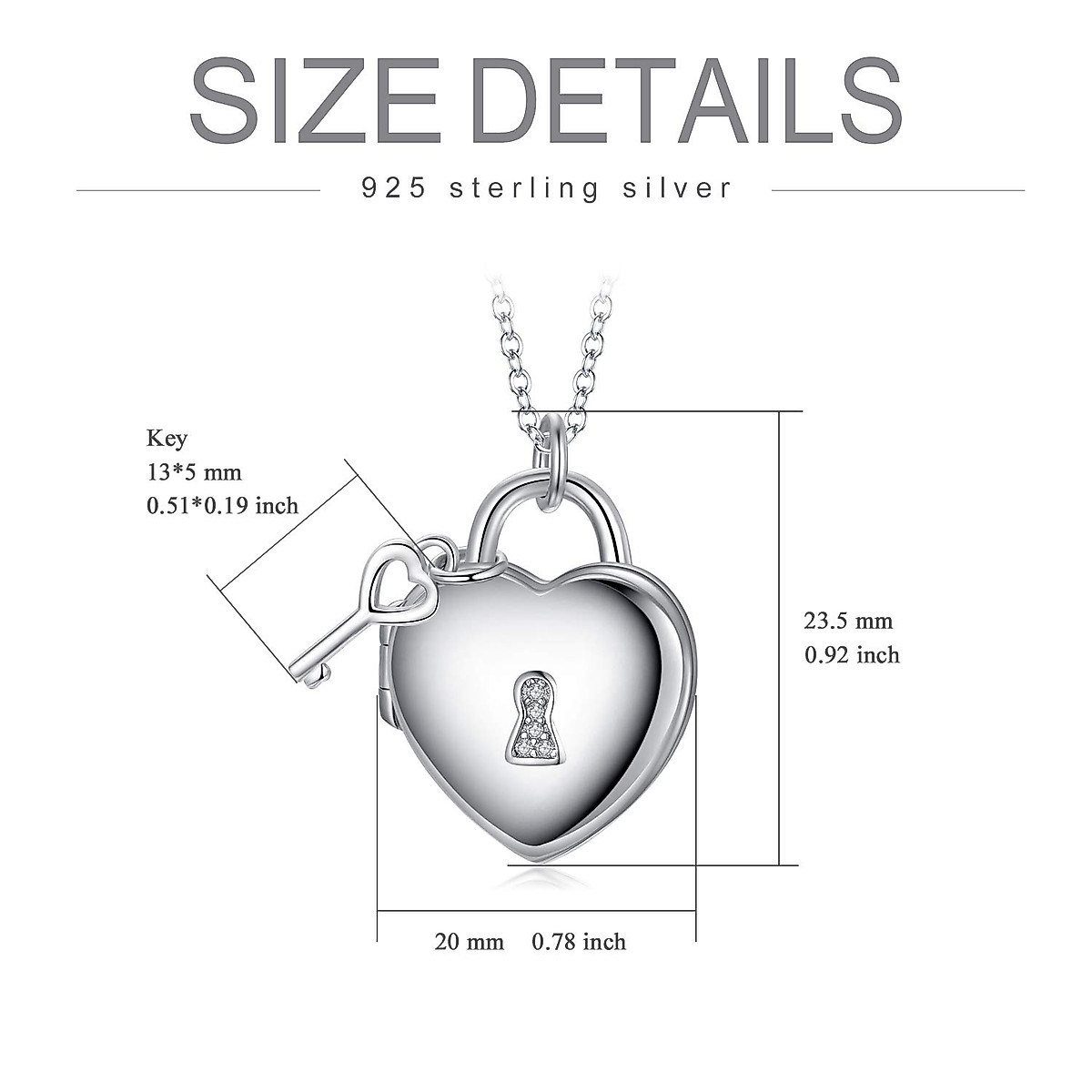 Personalized Sterling Silver Heart Locket Necklace That Holds Pictures Lock And Key Pendant for Women Mom (Lock & Key Necklace + Photos)