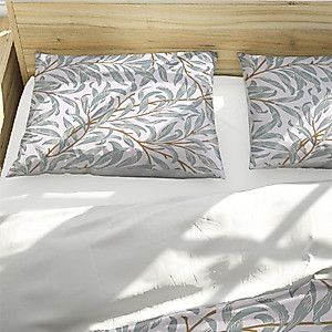 RIVINE William Morris Style Duvet Cover Set 3 Pieces Abstract Tropical Plant Leaves Soft Breathable Bedding for Bedroom with 2 Pillow Shams King