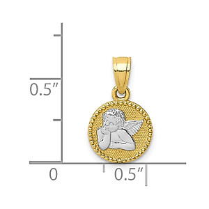 Solid 10k Yellow Gold Two Toned and Textured Angel Pendant Charm