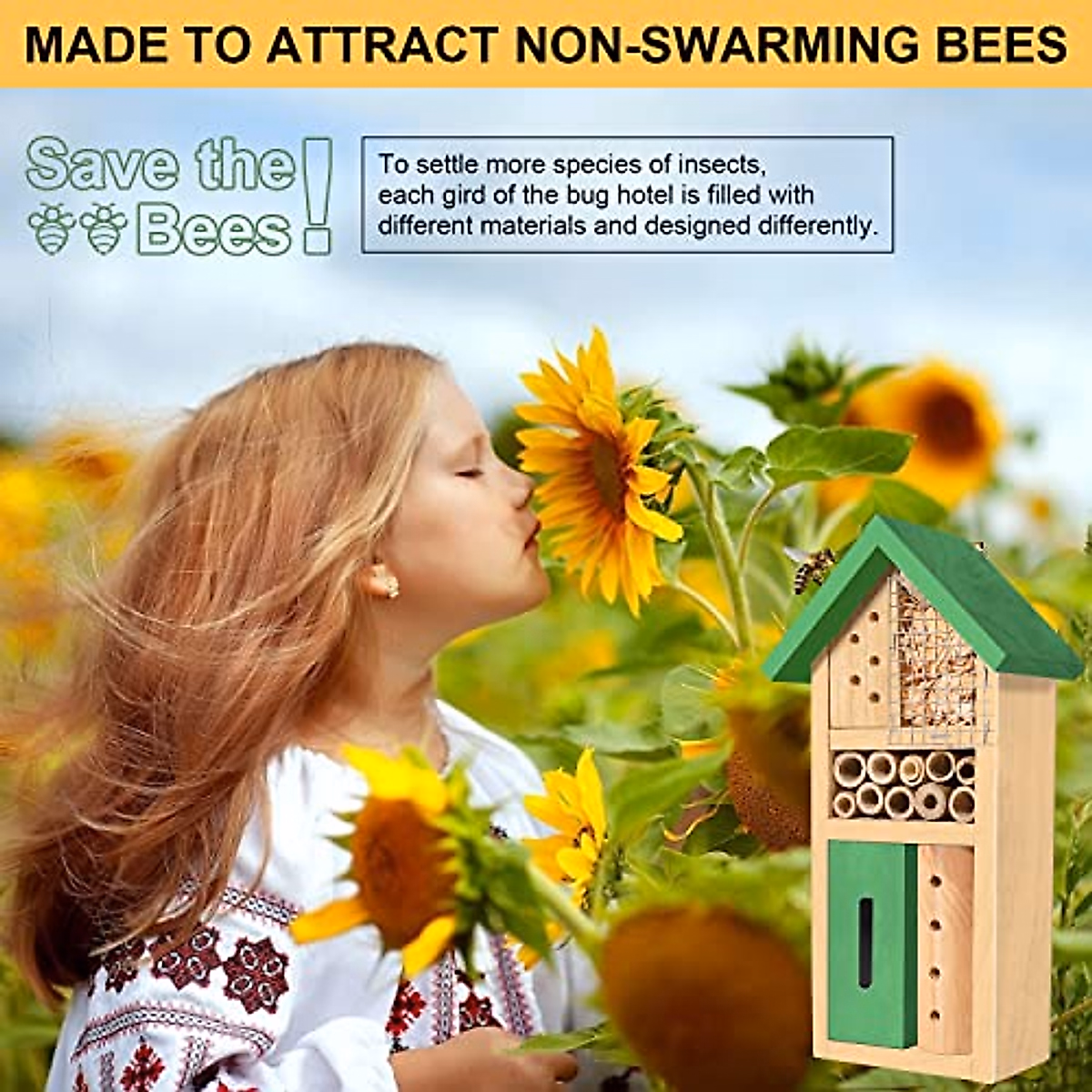 Aooppio Wooden Multi Insect Bee Butterfly House,an Outdoor Hanging Bamboo Habitat for Mason Bee Butterfly Ladybugs Live, Insect Hotel,Bee Box,Butterfly Habitat for Garden