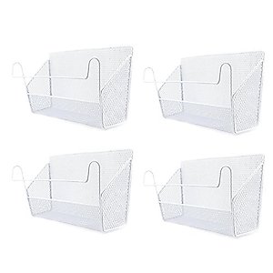 4Pack Dormitory Bedside Storage Baskets, YIFAN Mesh Origanizer Caddy for Books Phones Drinks Office Home Table Hanging Organizer Desktop Corner Shelves - White