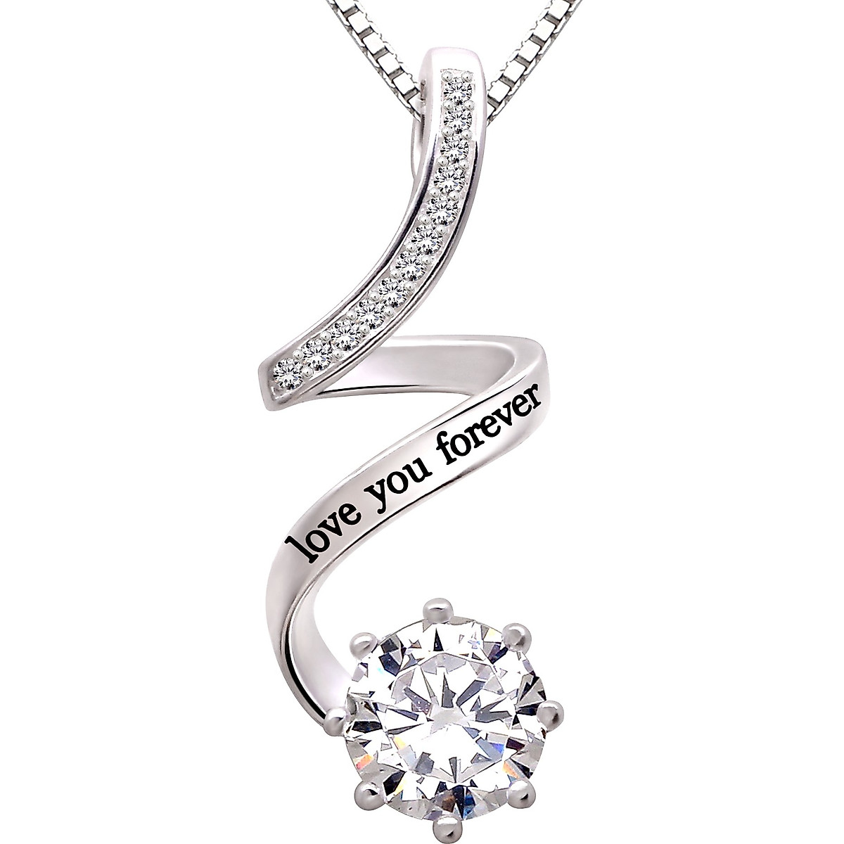 ALOV Jewelry Sterling Silver "love you forever" Cubic Zirconia Pendant Necklace