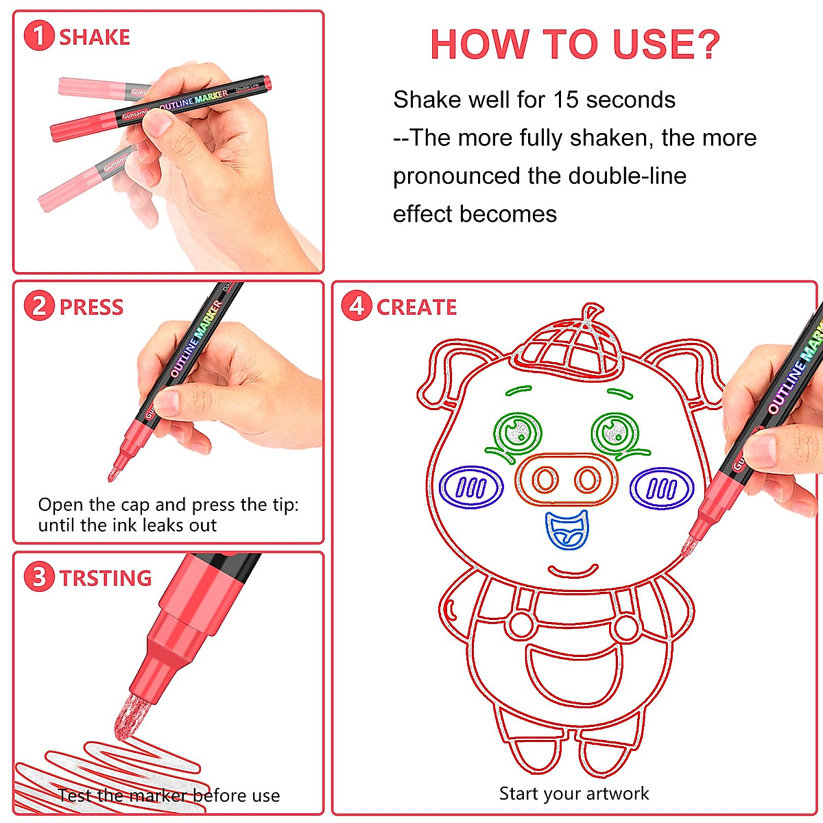 Gunsamg 48 Outline Markers for Teen Girl Gifts Trendy Stuff, Glitter Markers Metallic Markers for Doodle Writing,Art Supplies Crafts for girls 8-12