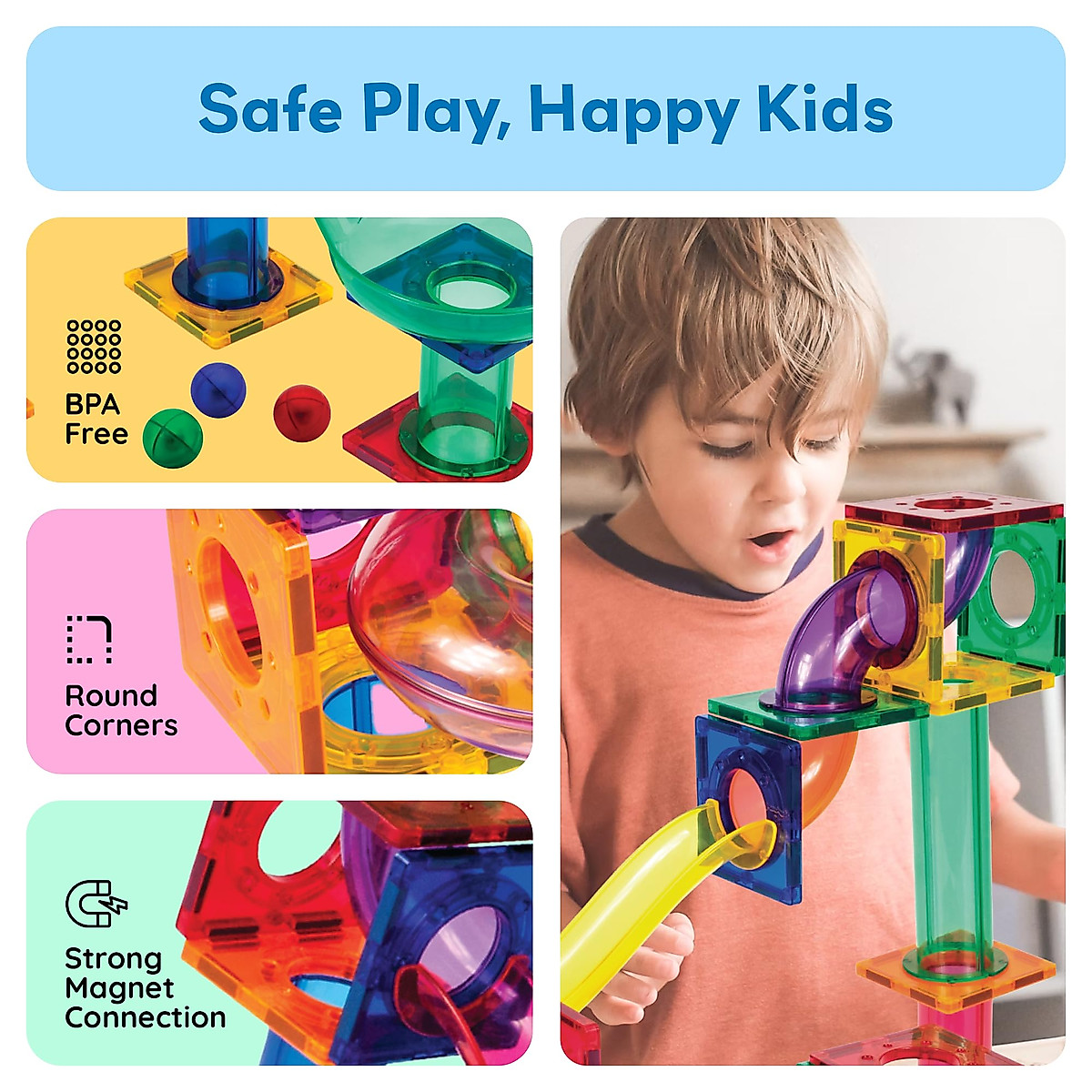 PicassoTiles Magnetic Marble Run Marbles for Kids Race Track Toy Set Marble Maze Sensory Toys for Toddlers STEM Educational Magnet Building Blocks Construction Building Tiles Boys Girls 3+