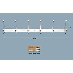 Wall Mounted Coat Rack with 6 Double Hooks - Heavy Duty 23 inch Long Iron Wall Hooks for Home Organization (White)