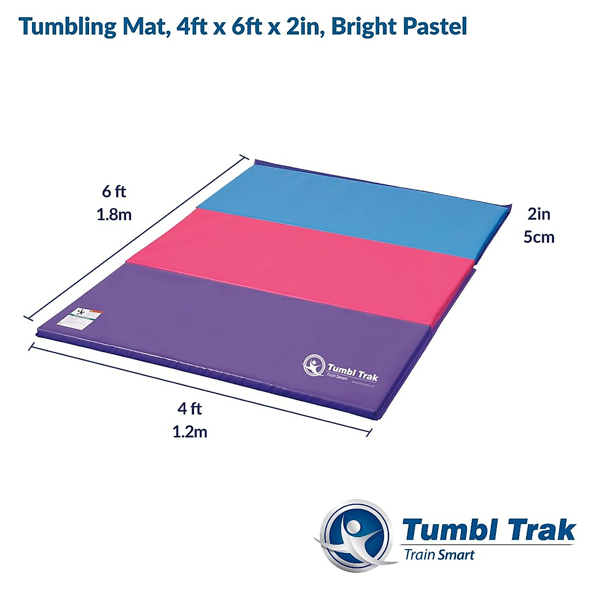 Tumbl Trak Gymnastics Folding Tumbling Panel Mat, 4ft x 6ft x 2in, Bright Pastel