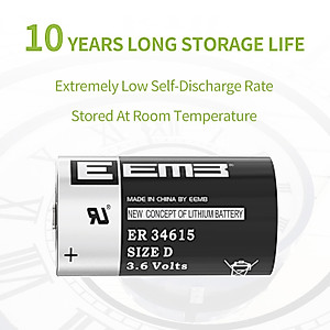 4Pack EEMB 3.6V D Cell Batteries ER34615 D Size Lithium Batteries 19000mAh Li-SOCL₂ Non-Rechargeable Battery LS-33600 XL-205F for CNC & Printing Machine Tool,Meter,Clock & 1 Year Manufacturer Warranty