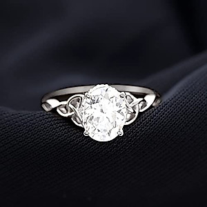 Rosec Jewels Certified Moissanite 7X9mm Oval Shape Engagement Ring, D-Vs1 Quality, Moissanite Diamond Knot Ring - Ready To Gift, 14K White Gold, Size:US 8.50