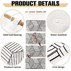 Shappy 4 Pcs Over Door Hanging Organizer Storage Bags Waterproof Canvas Wall Mount Closet with Pockets and Hooks Multi Functional for Bedroom Bathroom Magazine, Black Beige