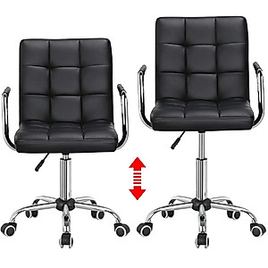 Topeakmart Home Office Chair Height Adjustable Desk Chair Mid Back PU Leather with 360° Swivel Large Seat with Wheels Black
