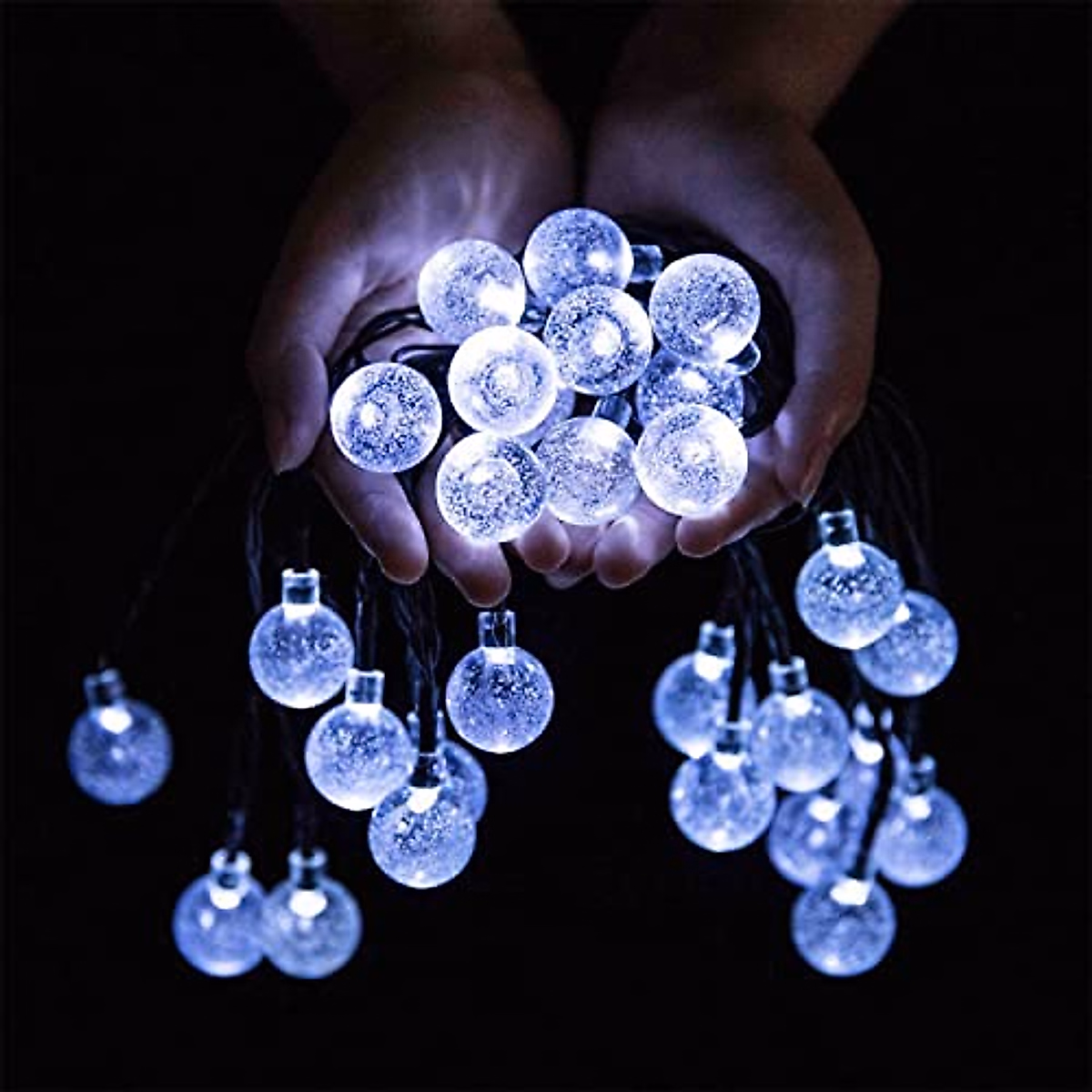 JMEXSUSS 2 Pack 30 LED Solar String Lights 8 Modes Crystal Globe String Lights Outdoor Waterproof Solar Powered String Lights for Patio Tree Camping Fence Party Decorations(White)